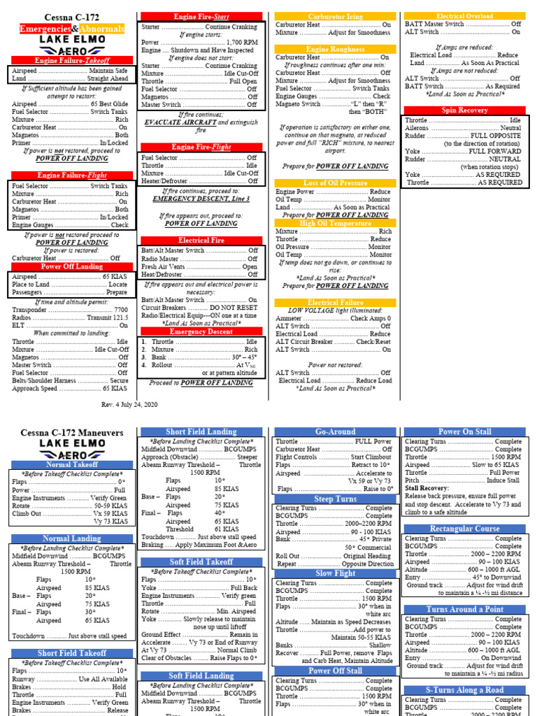 C 172 Skyhawk Checklist and Maneuvers KIAS Rev 5 | PDF | Carburetor ...