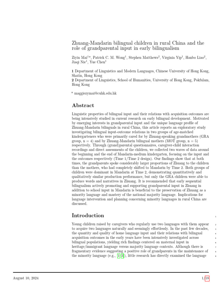 Grandparental Input in Zhuang-Mandarin Bilingualism | PDF | Second ...