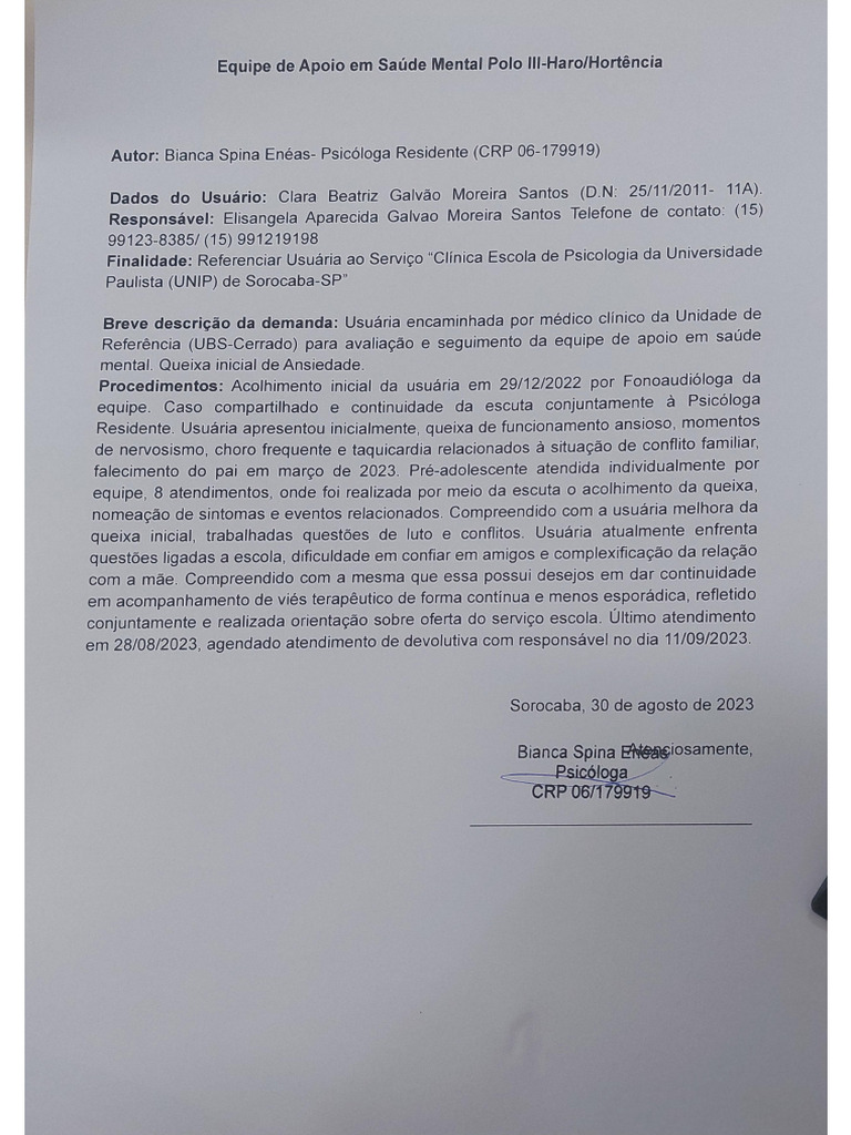 Encaminhamento Clara Beatriz | PDF