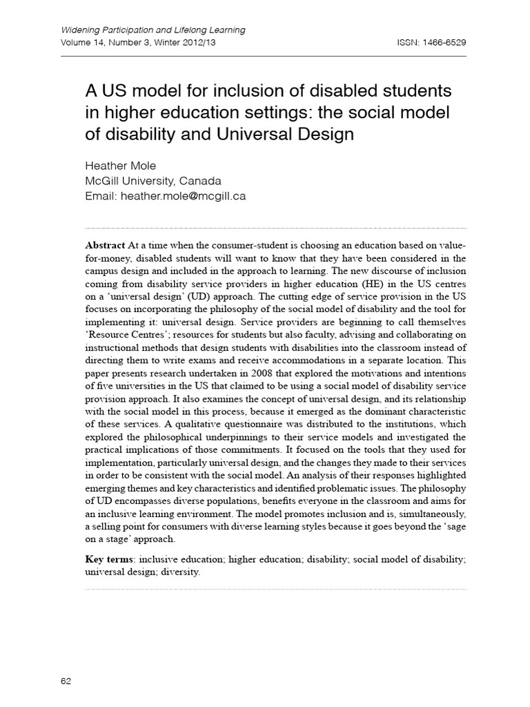 Us Model For Inclusion Social Model of Disability and Universald ...