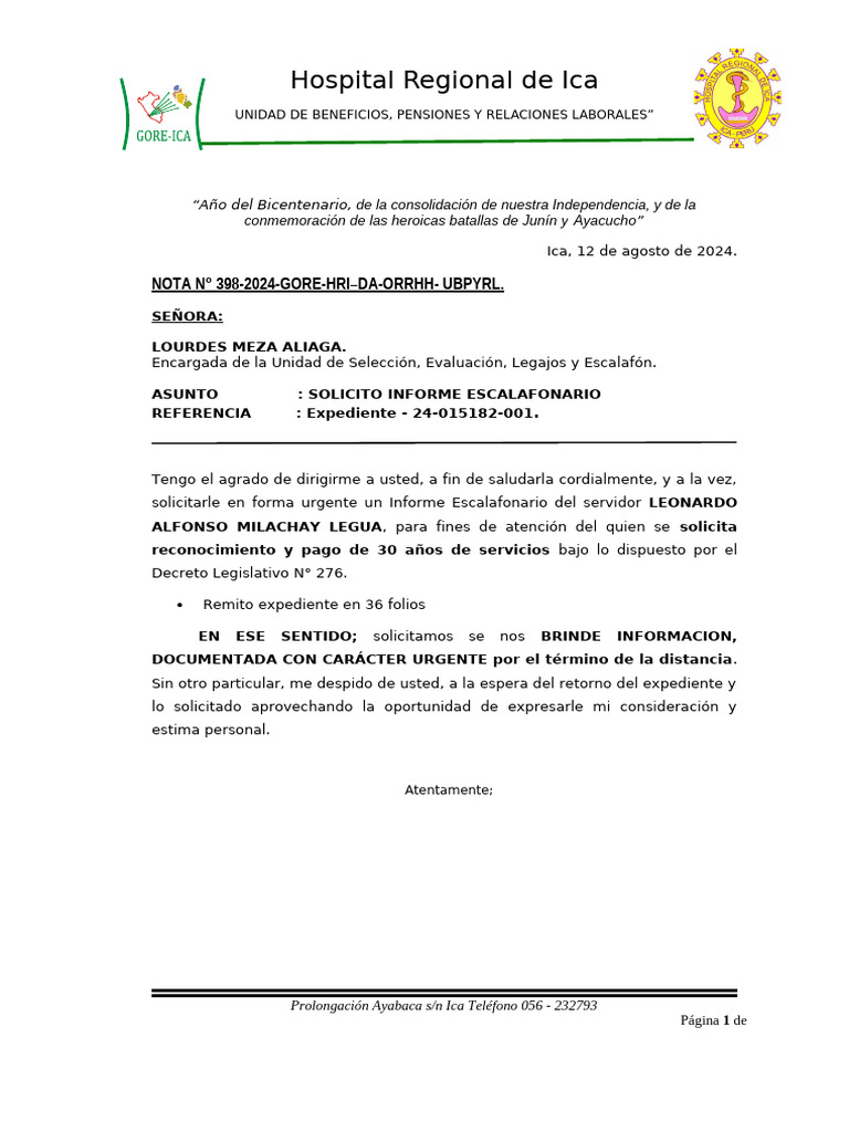 Solicitud de Informe Escalafonario Ica | PDF
