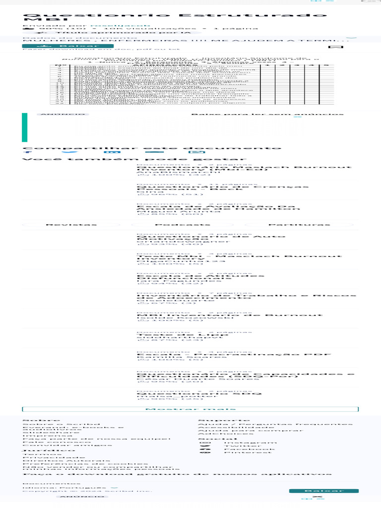 Questionrio Estruturado MBI PDF Burnout Ocupa | PDF