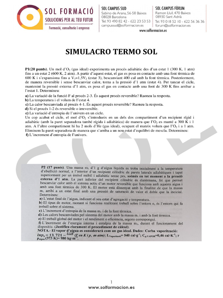 SIMULACRO FINAL TERMO (Problemas) | PDF