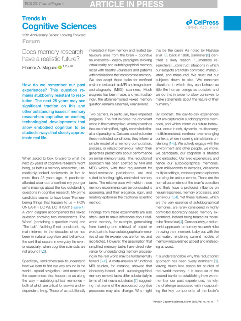 Does Memory Research Have A Realistic Future | PDF | Memory ...