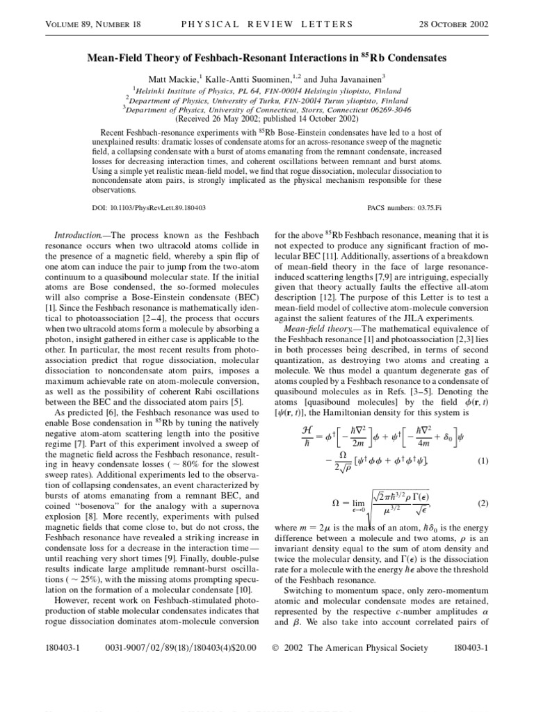 Matt Mackie Et Al - Mean-Field Theory of Feshbach-Resonant Interactions ...