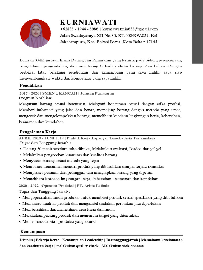 CV Staf Gudang | PDF