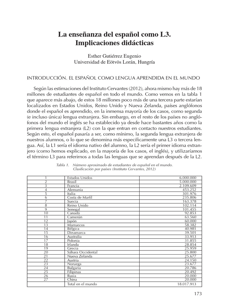 Enseñanza del Español como L3 | PDF | Lengua española | Maestros
