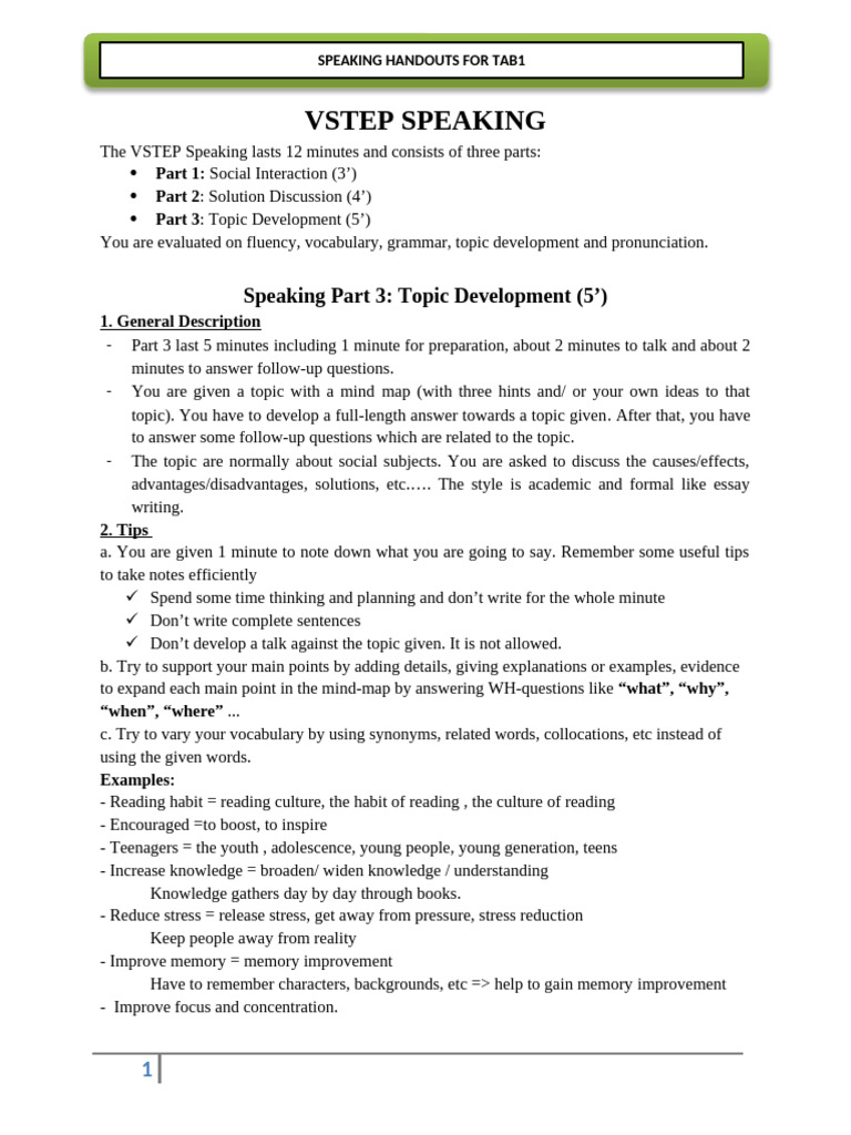 T01 - Speaking - VSTEP Speaking Test - Part 3 | PDF | Adolescence ...