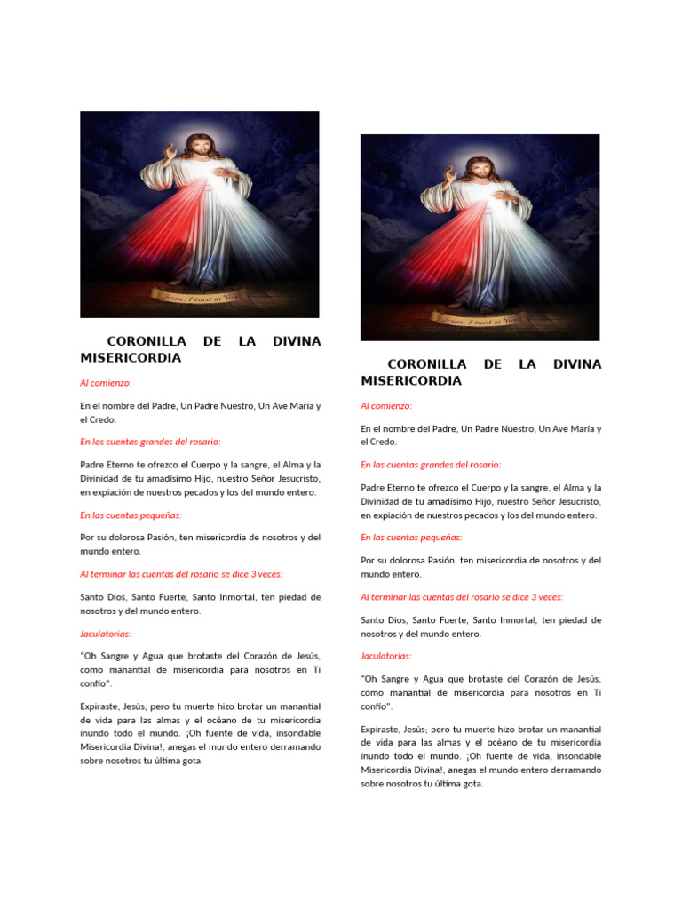 Coronilla de La Divina Misericordia | PDF | Creencia religiosa y doctrina | Teología