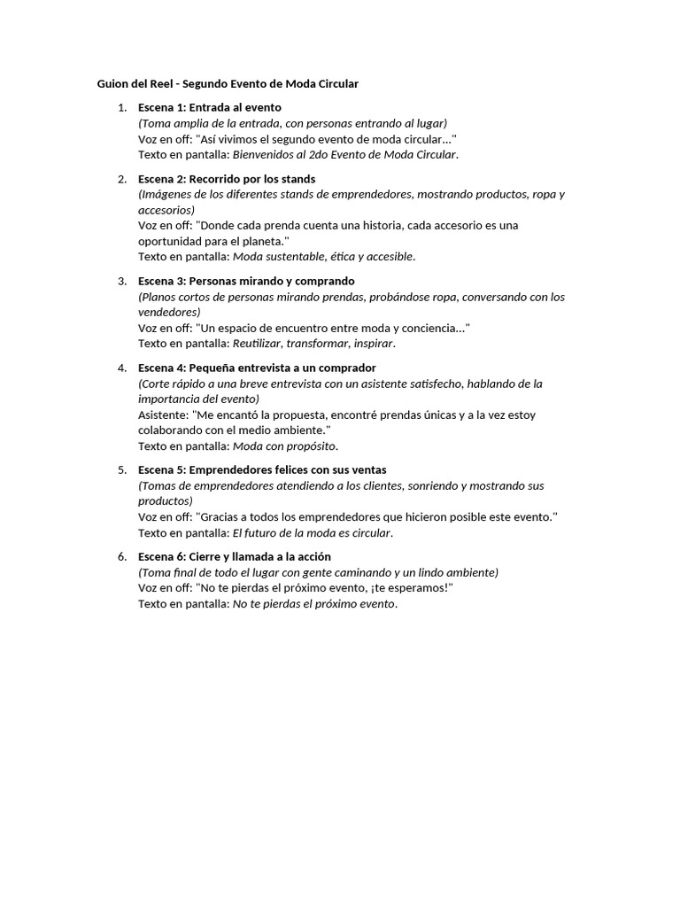 Guion Del Reel - Segundo Evento de Moda Circular | PDF