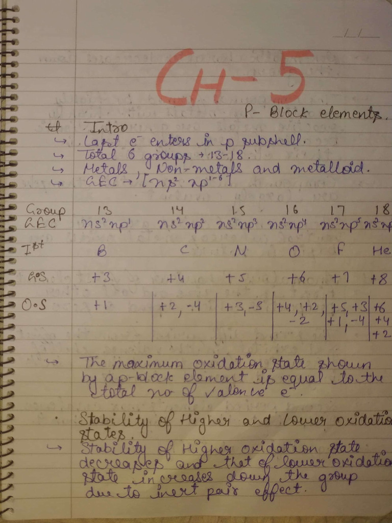P - Block 11th JEE Notes | PDF