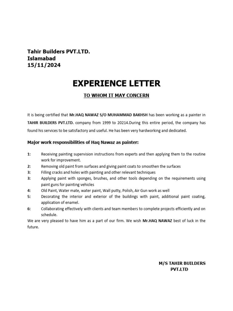 Experience Letter | PDF