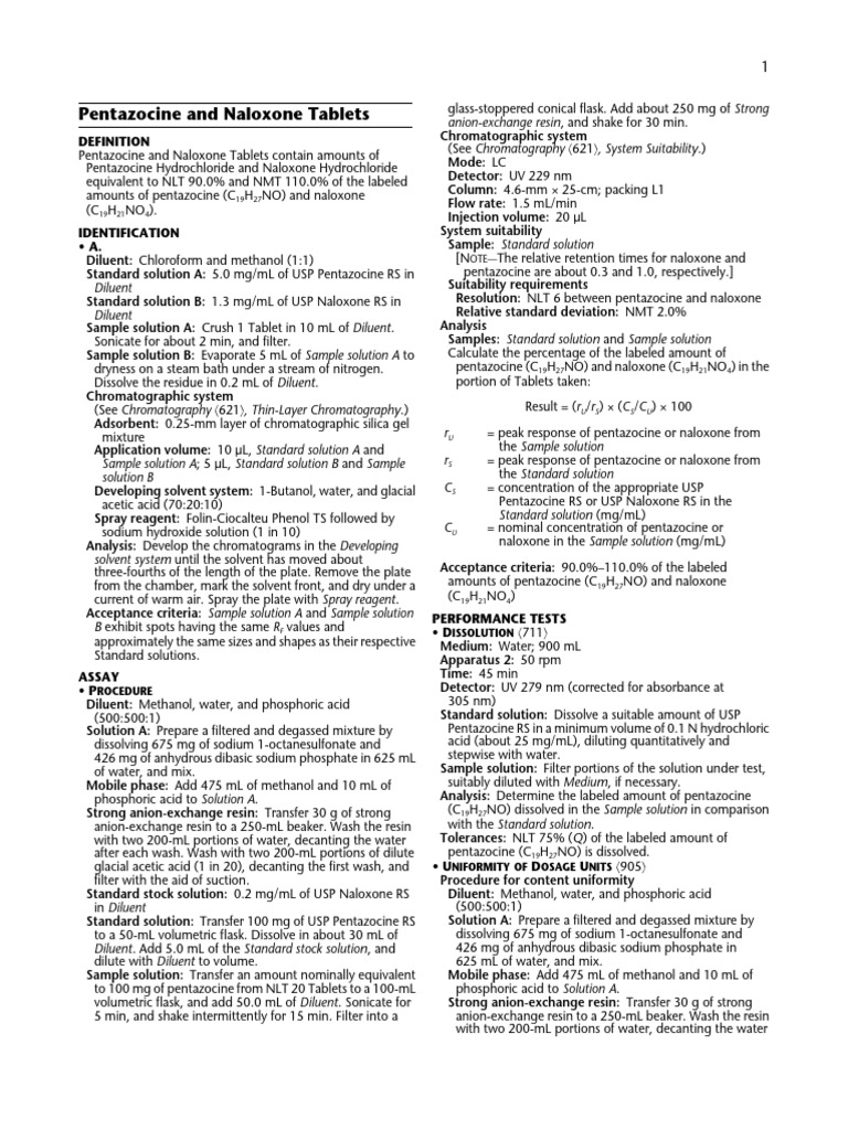 Pentazocine and Naloxone Tablets | PDF | Chromatography | Thin Layer ...