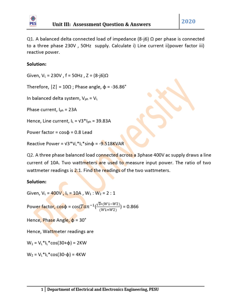 UE20EE101 Q&A Unit 3 - 20201027101133 | PDF
