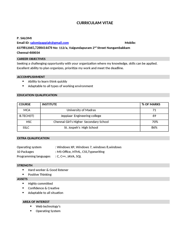 Curriculam Vitae | PDF | Computing