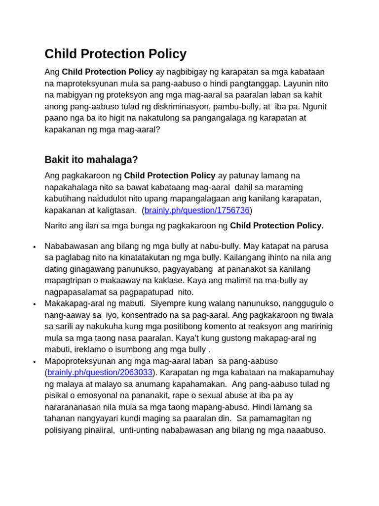 Child Protection Policy | PDF