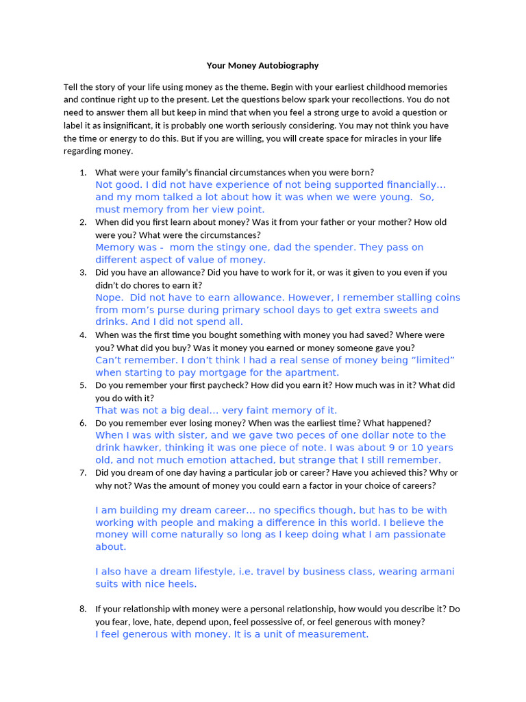 Your Money Autobiography | PDF | Attachment Theory | Social Psychology