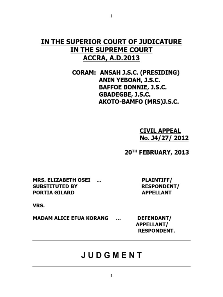 Elizabeth Osei Vrs. Mad. Alice Afua Korang | PDF | Burden Of Proof (Law ...