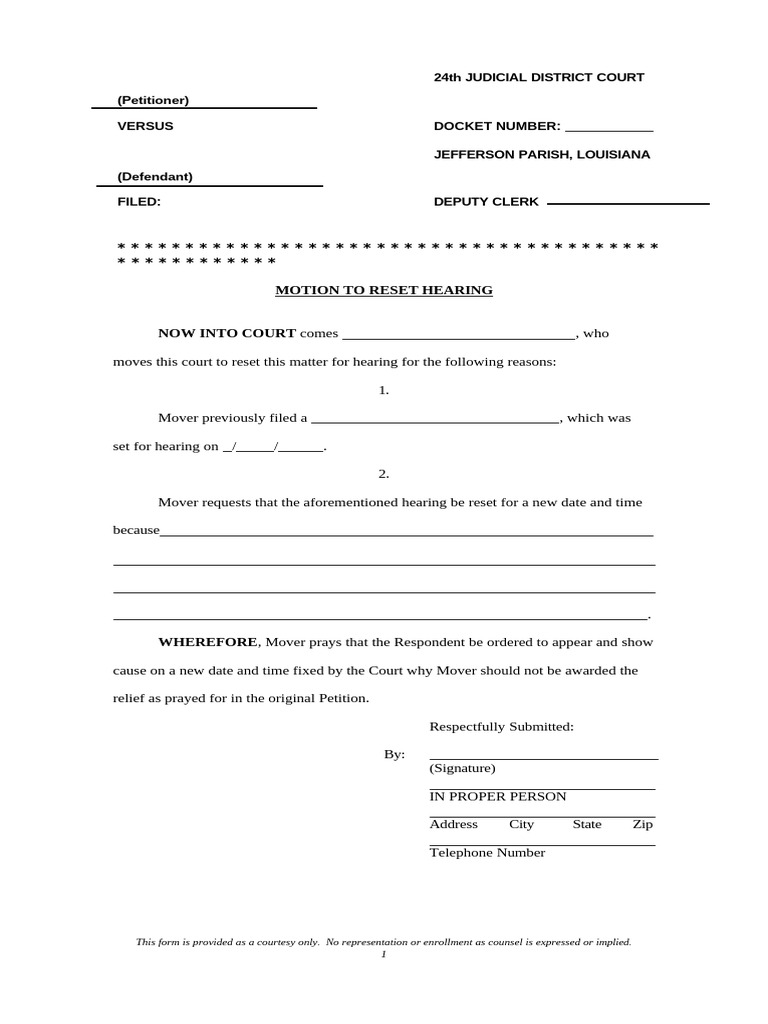 Motion to Reset Hearing in Court Case | PDF | United States District ...