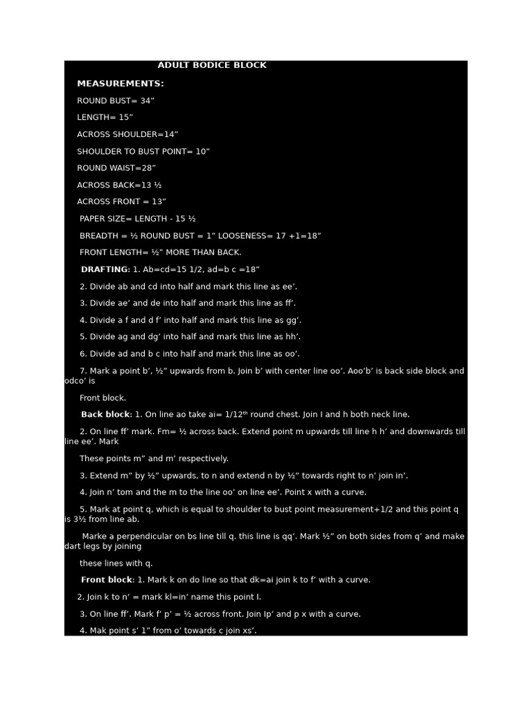 Adult Bodice Block Wr. | PDF