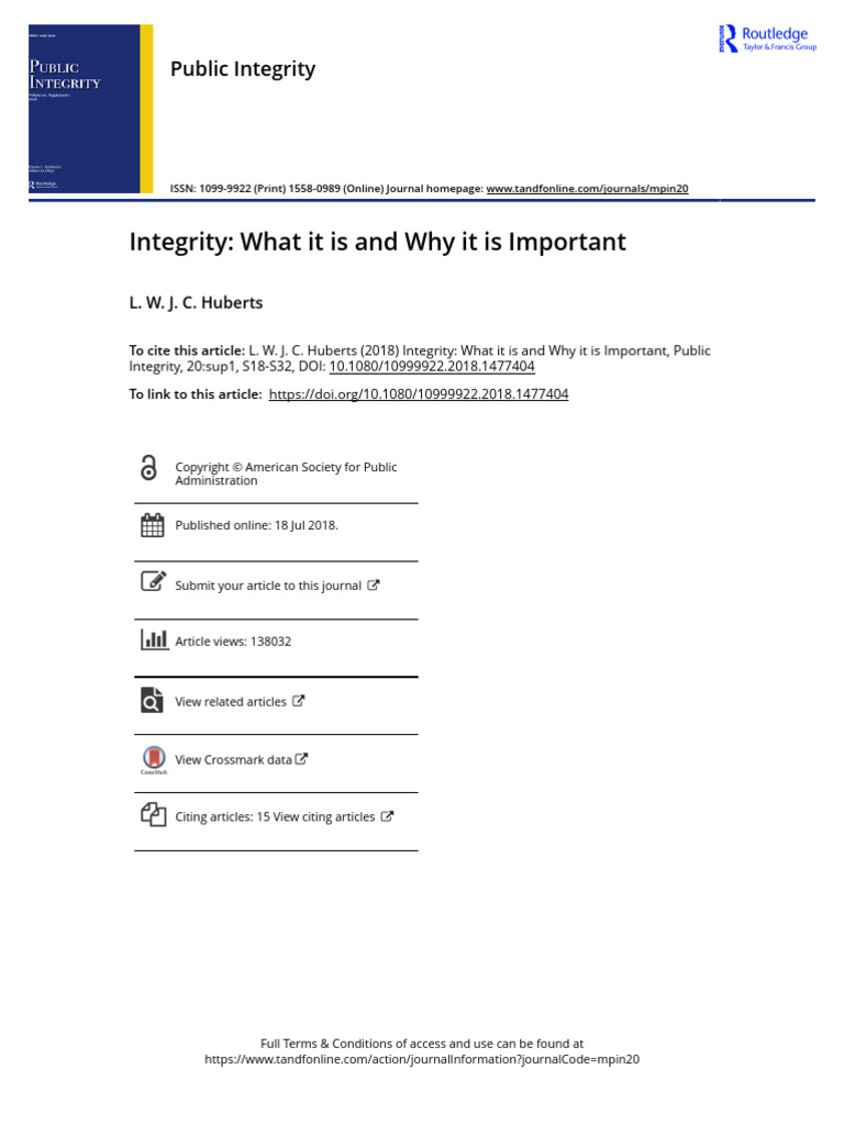 Integrity What It Is and Why It Is Important | PDF | Integrity | Morality