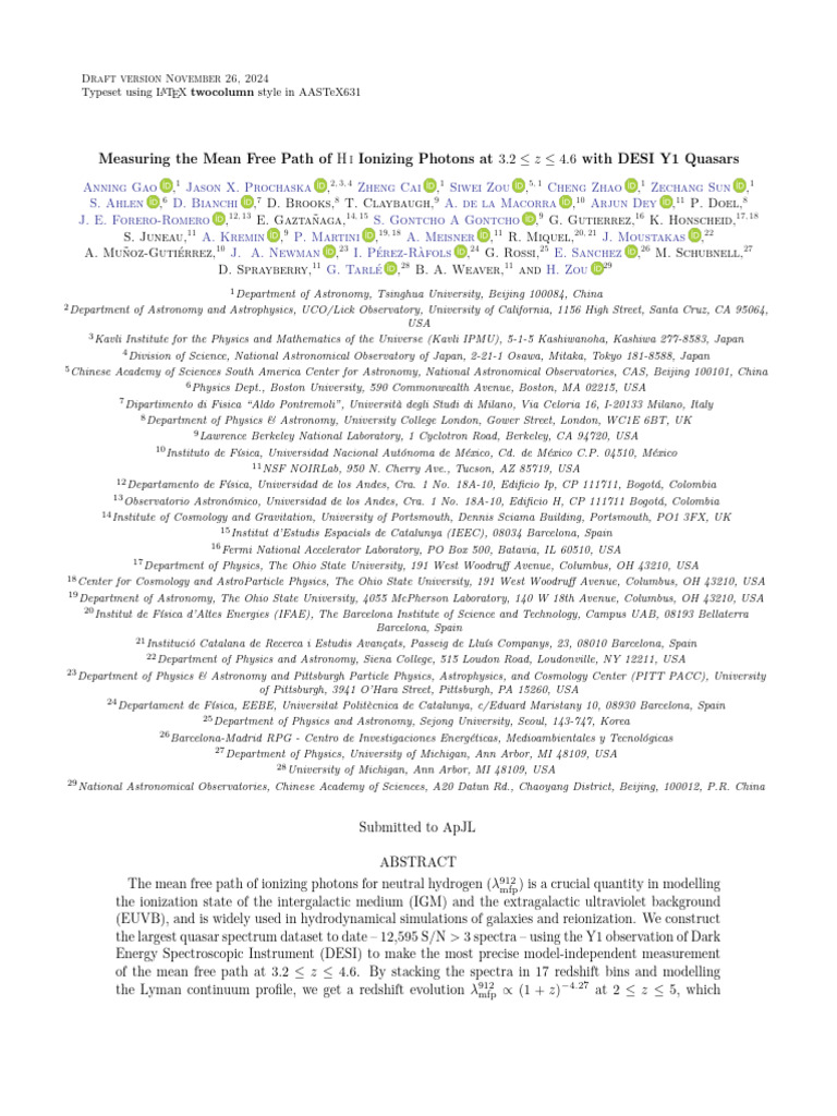 Mean Free Path of H I Photons at z=3.2-4.6 | PDF | Quasar | Redshift
