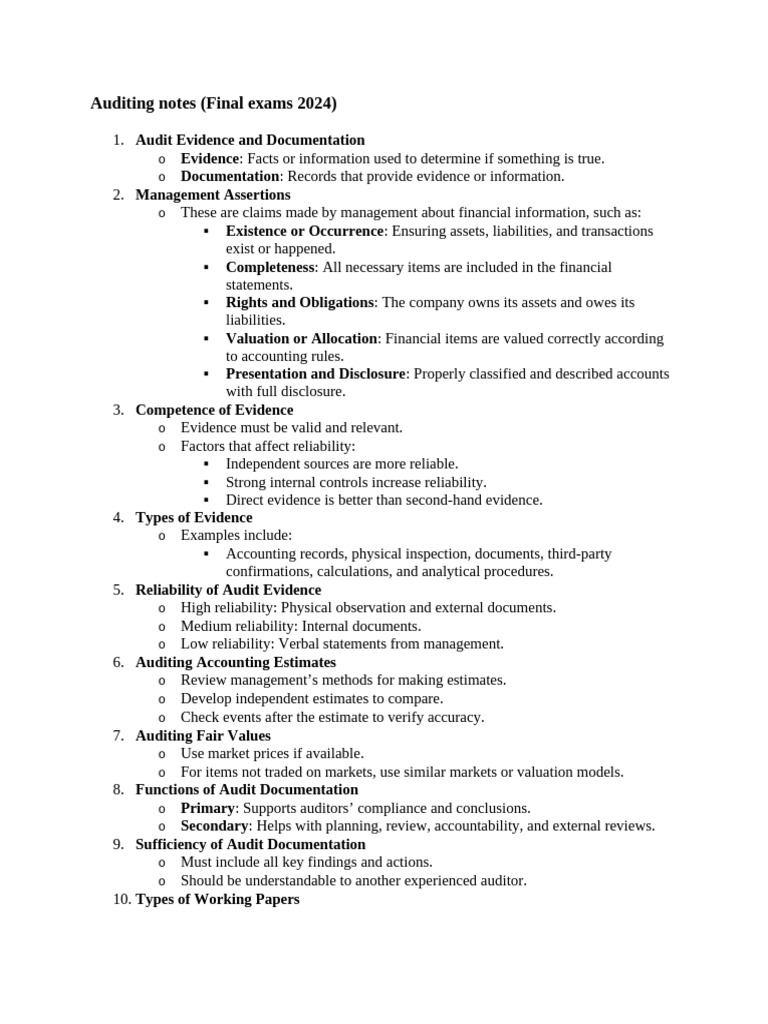 Auditing Final Paper 2024 | PDF | Audit | Valuation (Finance)