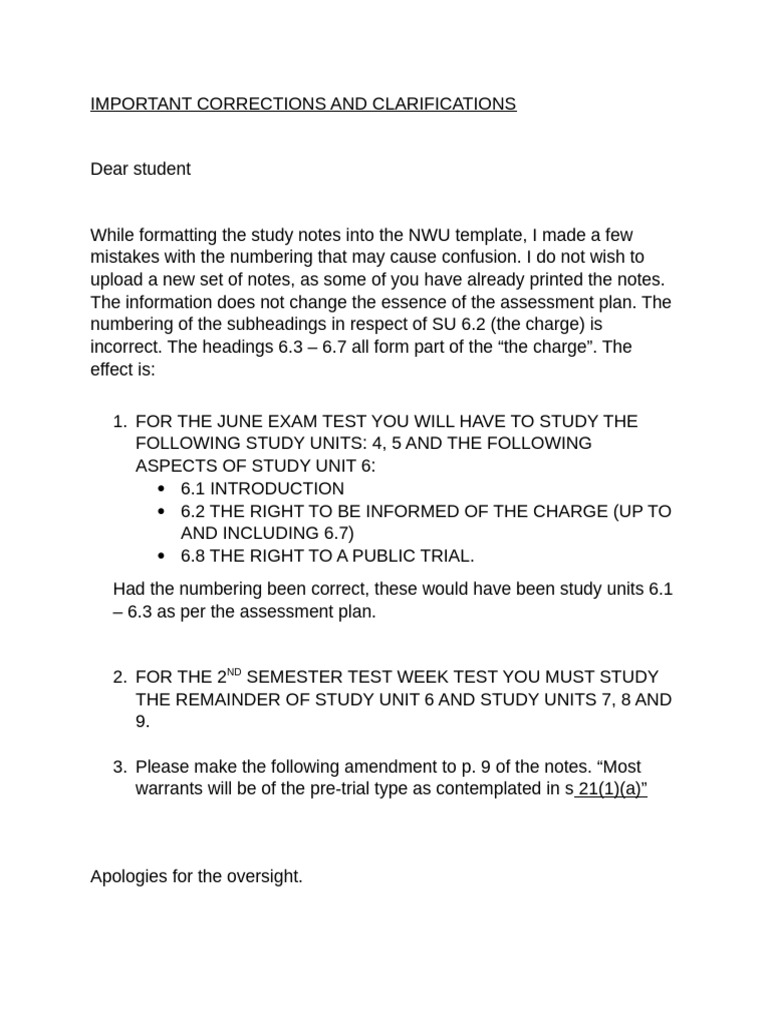 Important Corrections and Clarifications | PDF