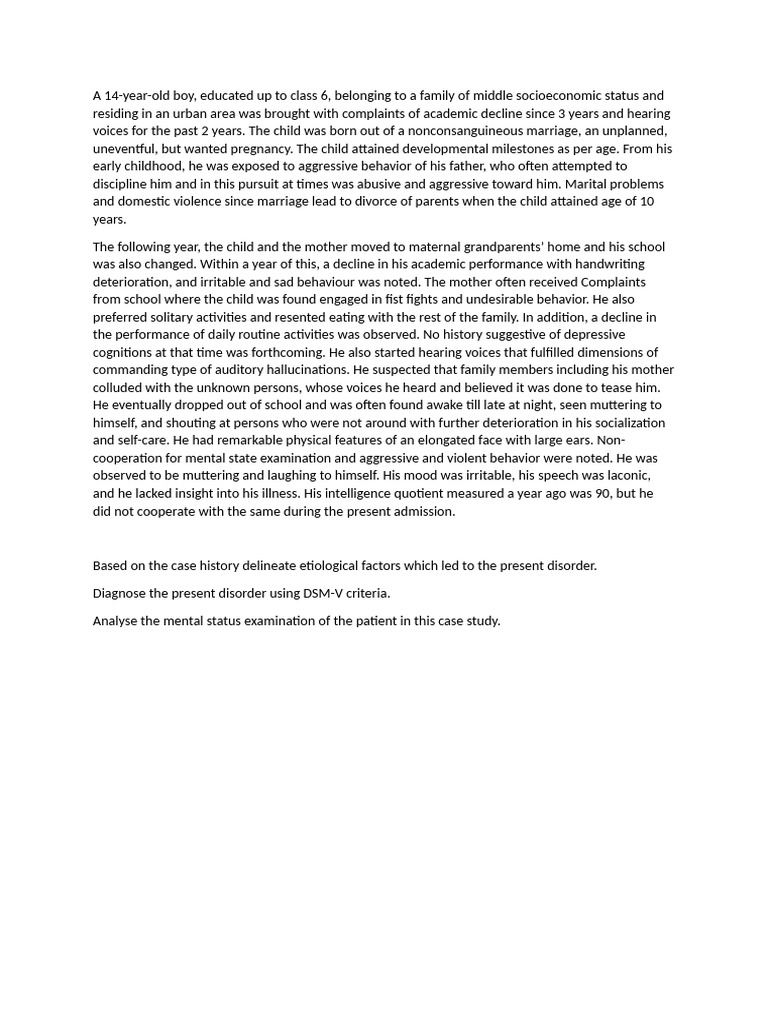 Adolescent Psychosis Case Study | PDF