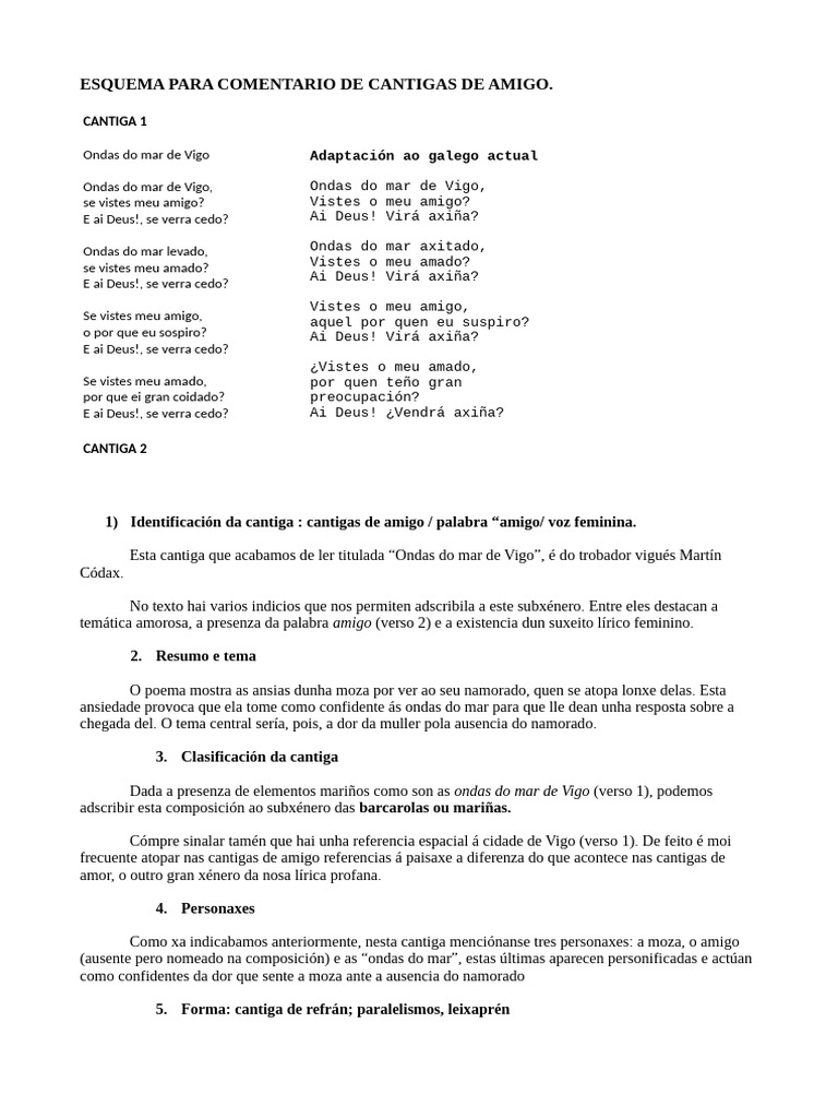 Ondas Do Mar de Vigo - Comentario de Texto | PDF