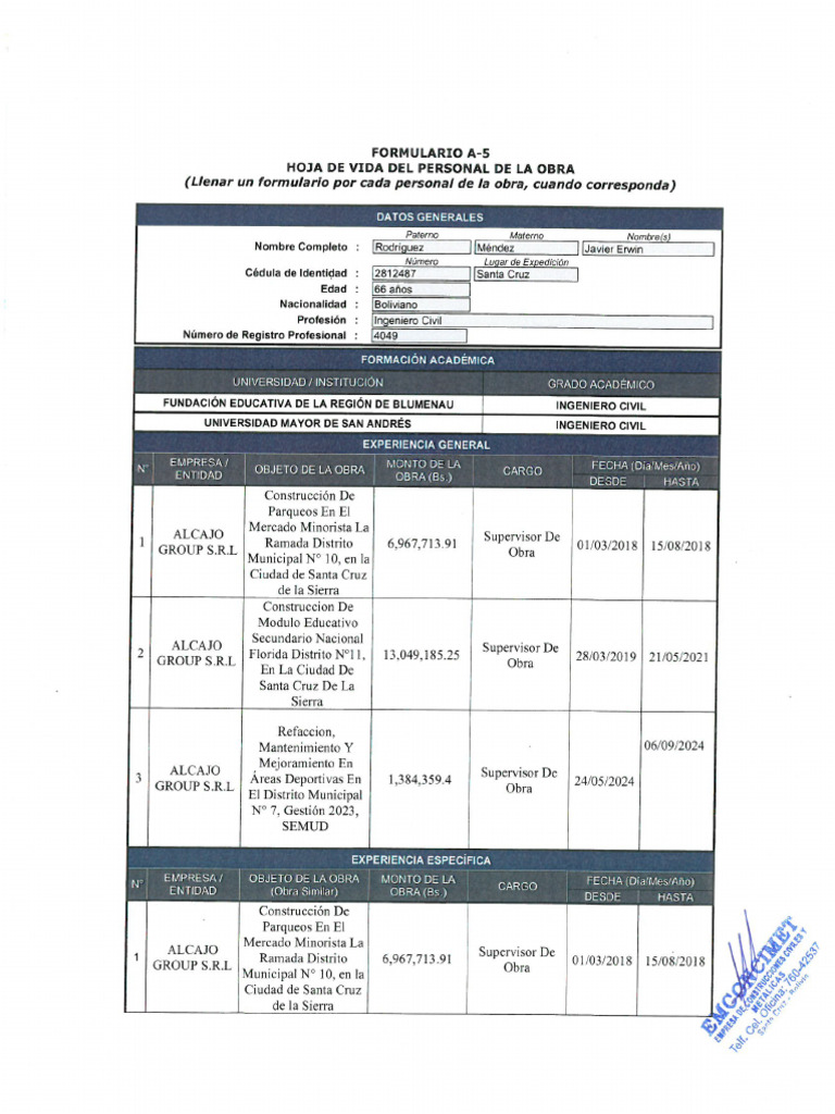 Formulario A-5 | PDF