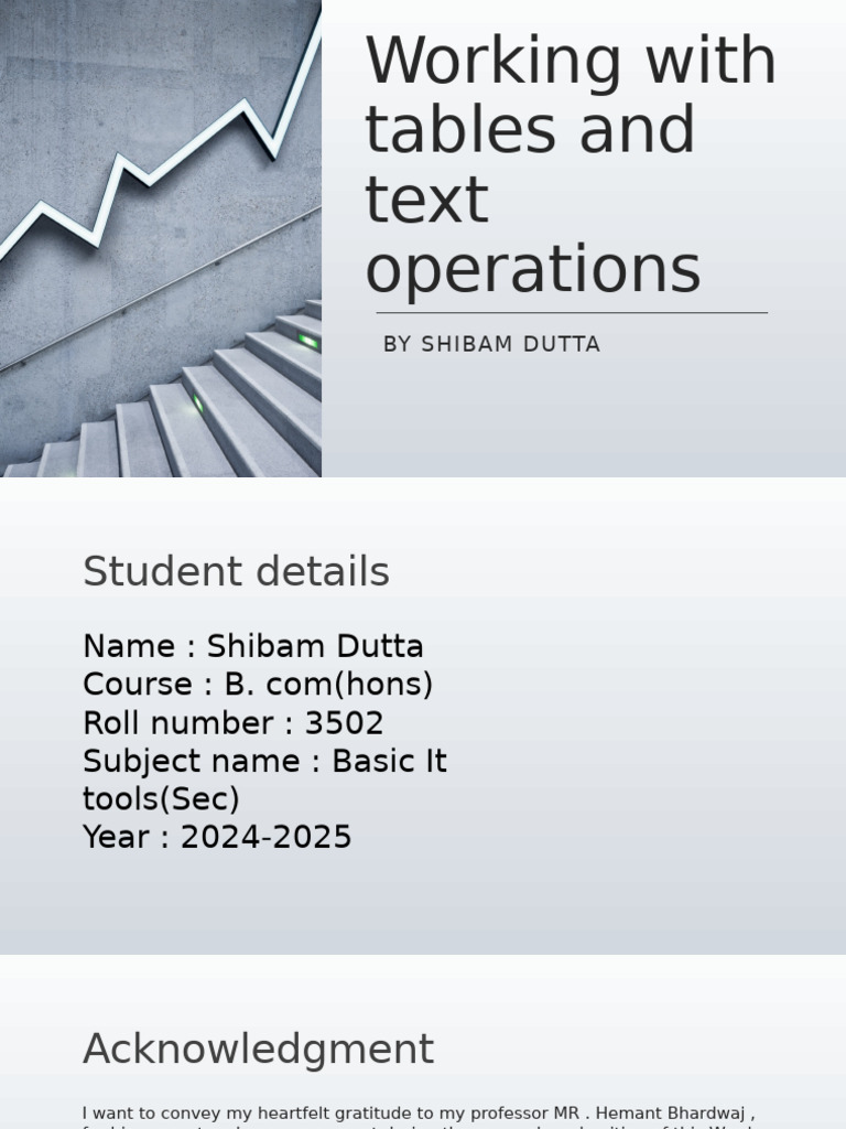 Working With Tables and Text Operations Shibam Dutta Bcom Hons Roll ...