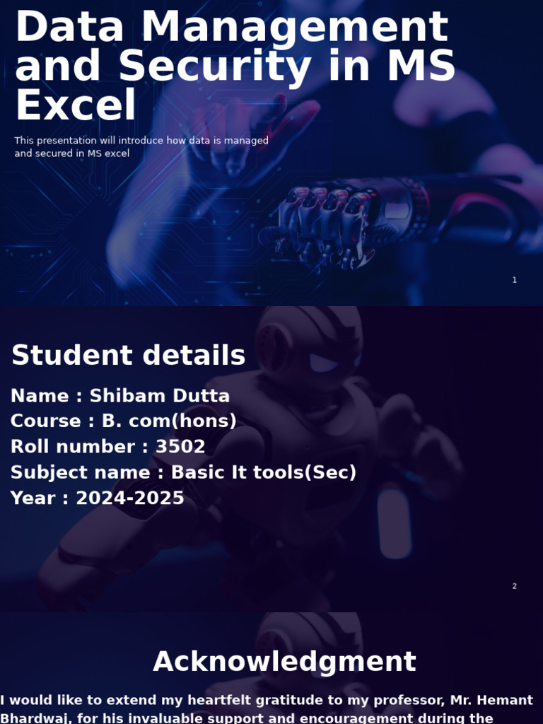 DATA Management and Security in MS EXCEl Shibam Dutta BASIC IT TOOLS ...