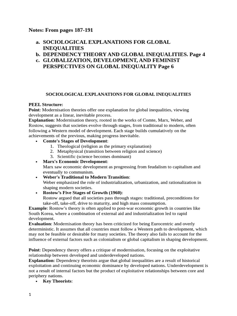 PG 187-191 - Sociological Explanations For Global Inequalities, Including Capitalism ...
