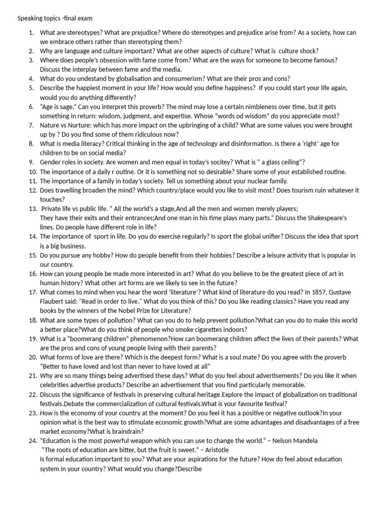 Speaking Topics | PDF | Liberal Arts Education