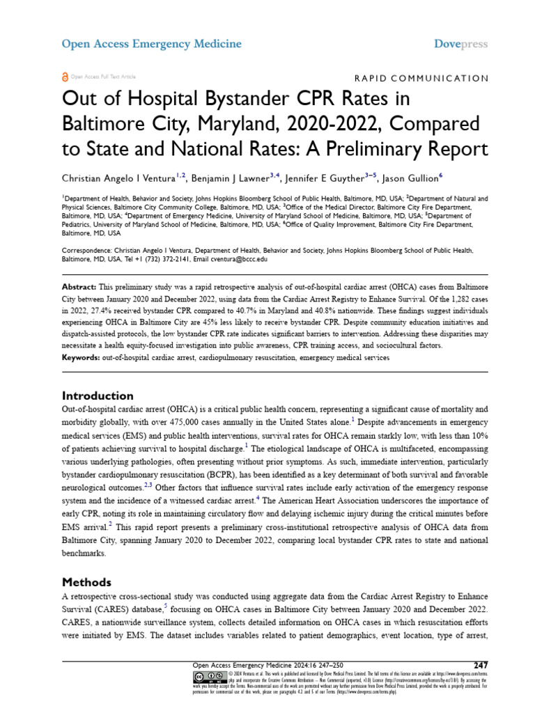 OAEM 491806 Out of Hospital Bystander CPR Rates in Baltimore City Maryl ...