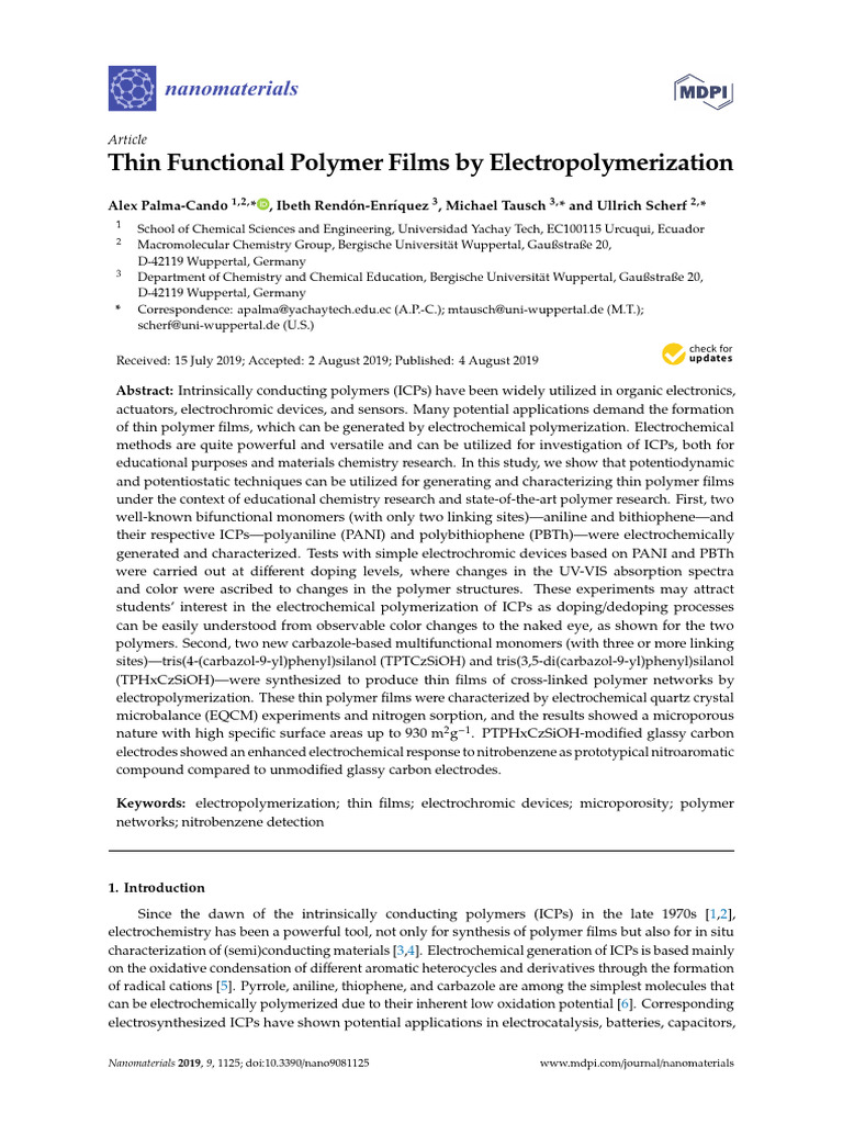 Nanomaterials 09 01125 v2 | PDF | Polymerization | Polymers