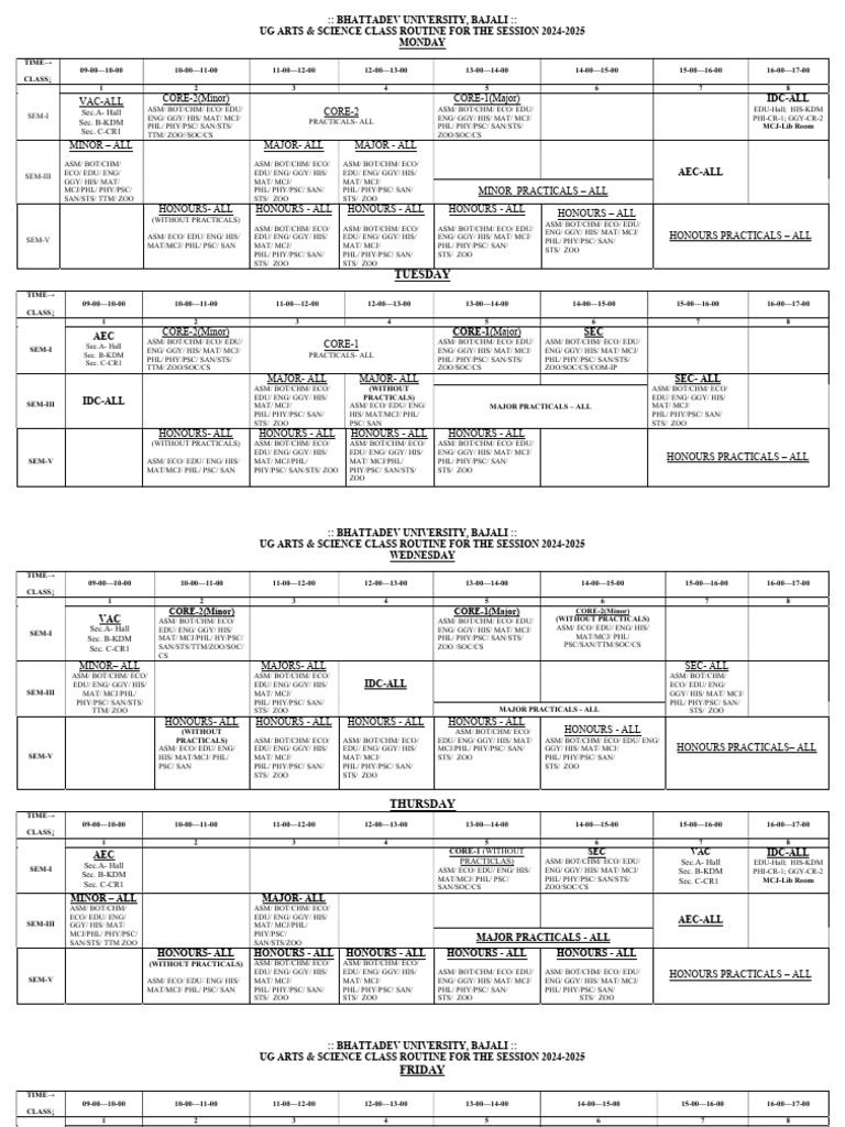 Bhattadev University Class Routine 2024-25 | PDF