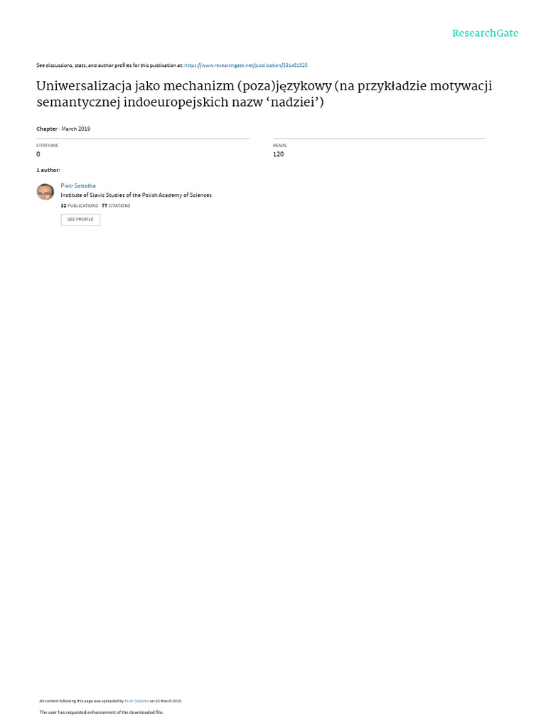Uniwersalizacja Jako Mechanizm (Poza) J Zykowy (Na Przyk Adzie Motywacji Semantycznej ...