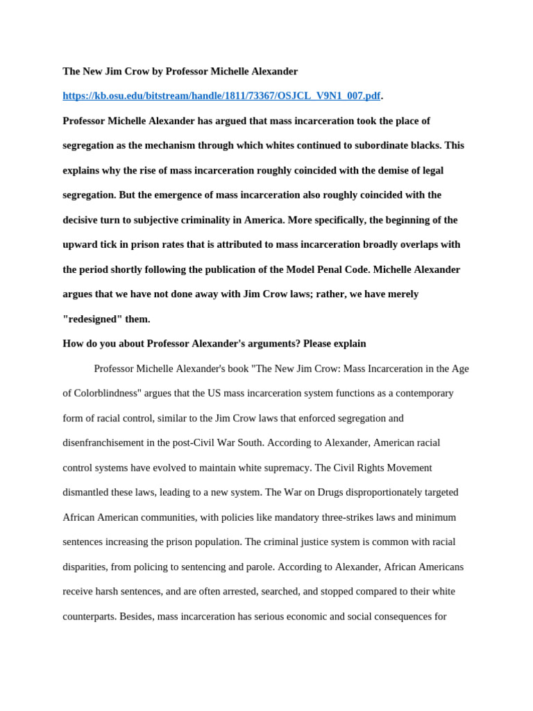 The New Jim Crow by Professor Michelle Alexander | PDF