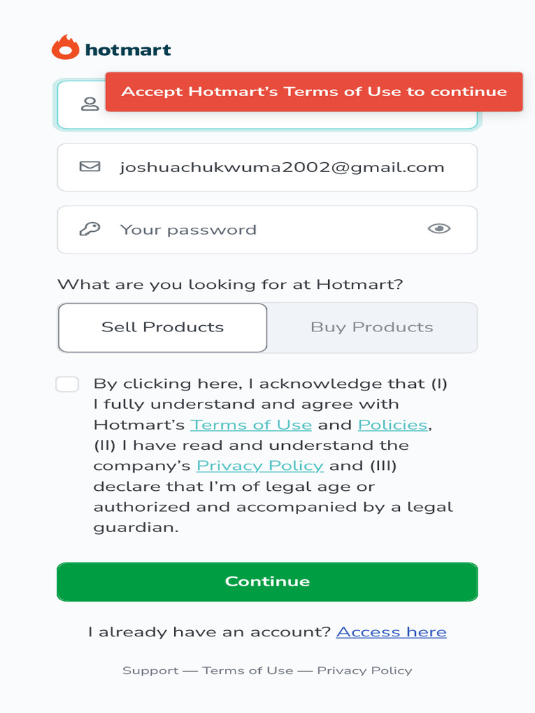 Sign-Up - Hotmart - Hotmart | PDF
