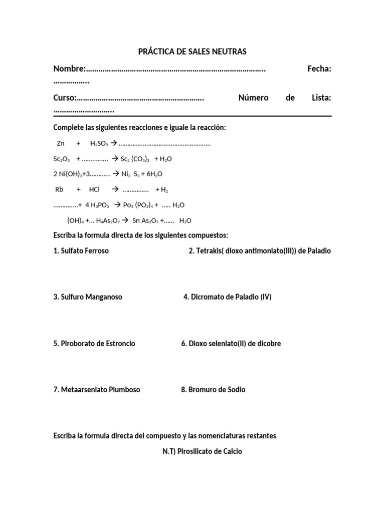 Práctica de Sales Neutras | PDF