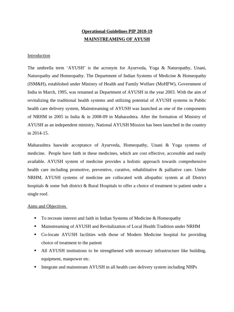 AYUSH PIP Guidelines 2018-19 English | PDF | Medical And Health ...
