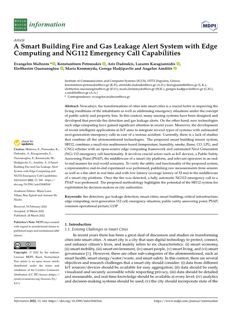 A Smart Building Fire and Gas Leakage Alert System With Edge Computing ...