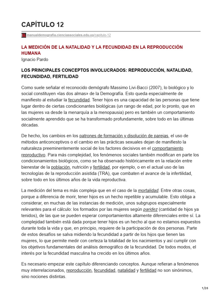 La Medicion de La Natalidad y La Fecundidad en La Reproduccion Humana Cap12 | PDF | Demografía ...
