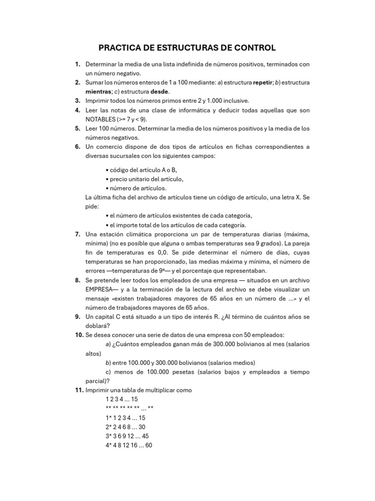 Práctica de Estructuras de Control | PDF | Algoritmos | Informática