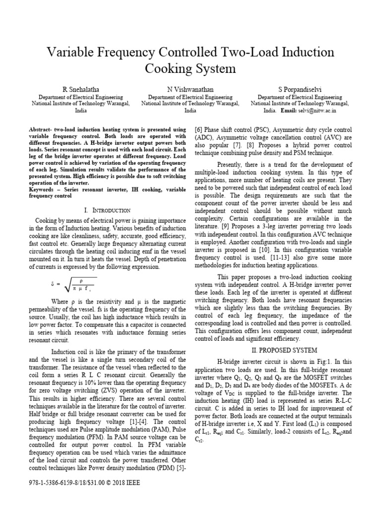 Variable Frequency Controlled Two-Load Induction Cooking System | PDF ...