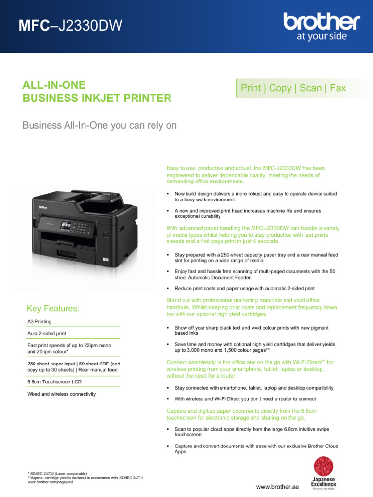 En MFC j2330dw Datasheet | PDF | Image Scanner | Fax