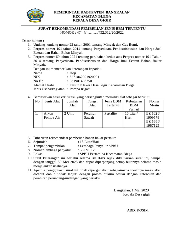 Rekomendasi Pembelian BBM | PDF