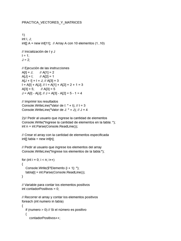 Practica Vectores y Matrices | PDF | Programación de computadoras | Algoritmos y Estructuras de ...